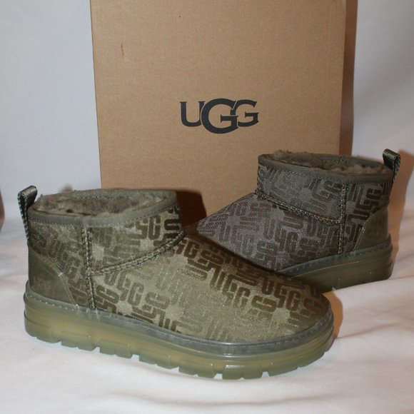 UGG | Shoes | Nib Ugg Ultra Mini Logo Green Womens Ankle Bootie Boots ...